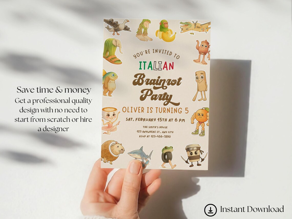 Editable Italian Brain Rot Birthday Party Bundle Template, Birthday ...