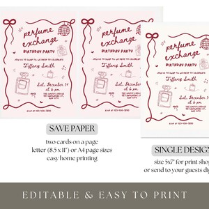 Perfume Exchange Invitation, Perfume Birthday Invite, Bow Perfume ...