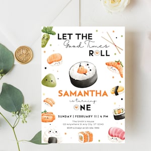 Sushi Birthday Invitation, Kawaii Japanese Party Invite, Wasabi Bento ...