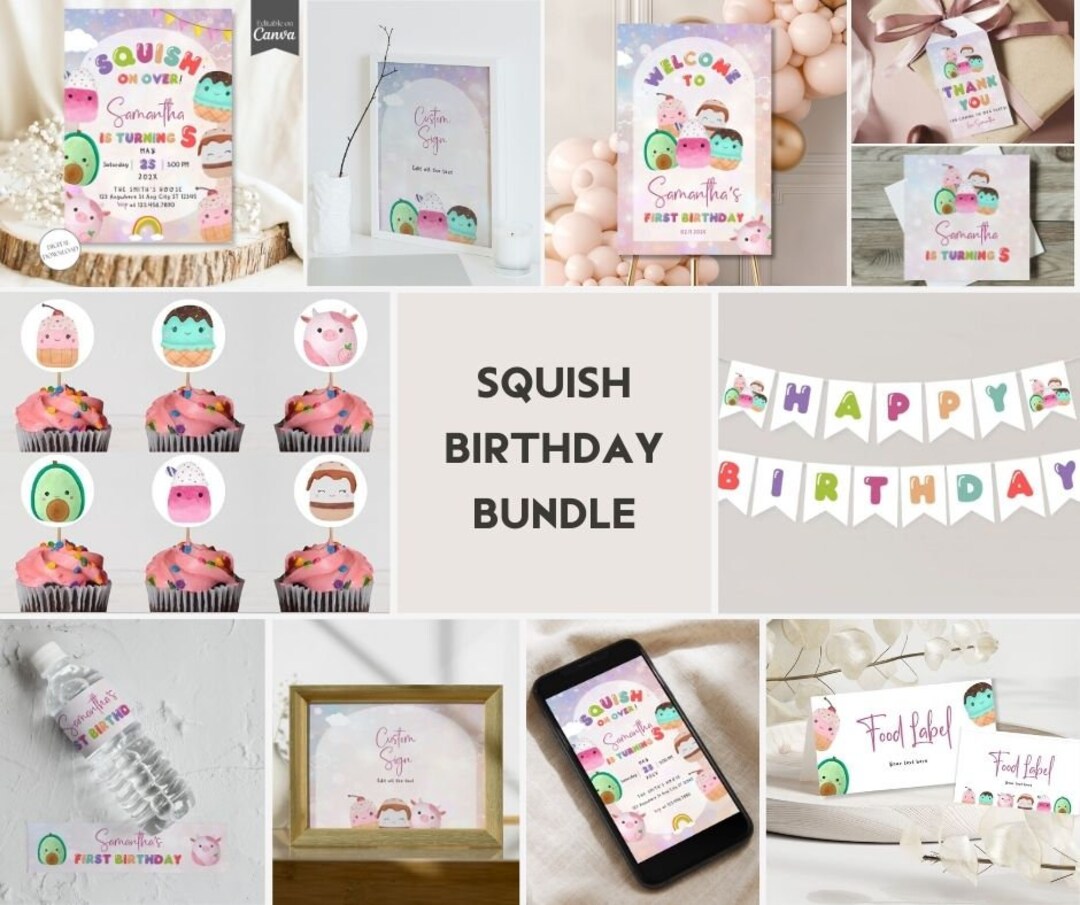 Squish Birthday Party Bundle, Squish Mallow Invitation, Digital Invite ...