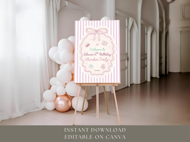Editable Slumber Party Birthday Welcome Sign, Girls Sleepover Poster ...