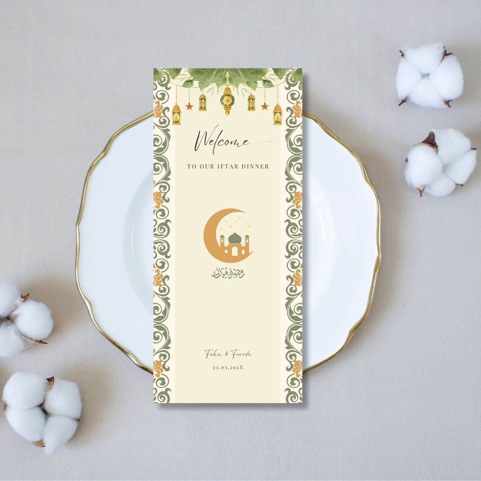 Editable Iftar Dinner Party Menu Card, Ramadan Eid Mubarak Table Decor ...