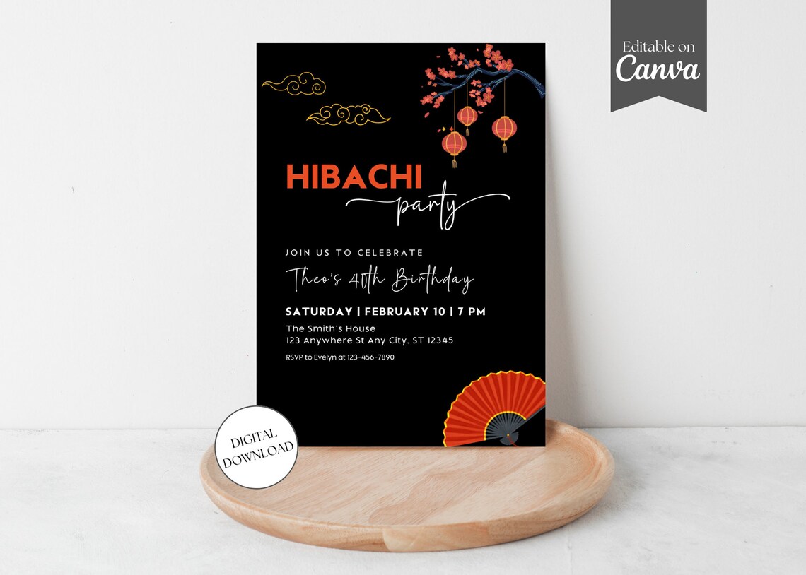 Hibachi Dinner Birthday Invitation, Hibachi Lunch Party Invite ...