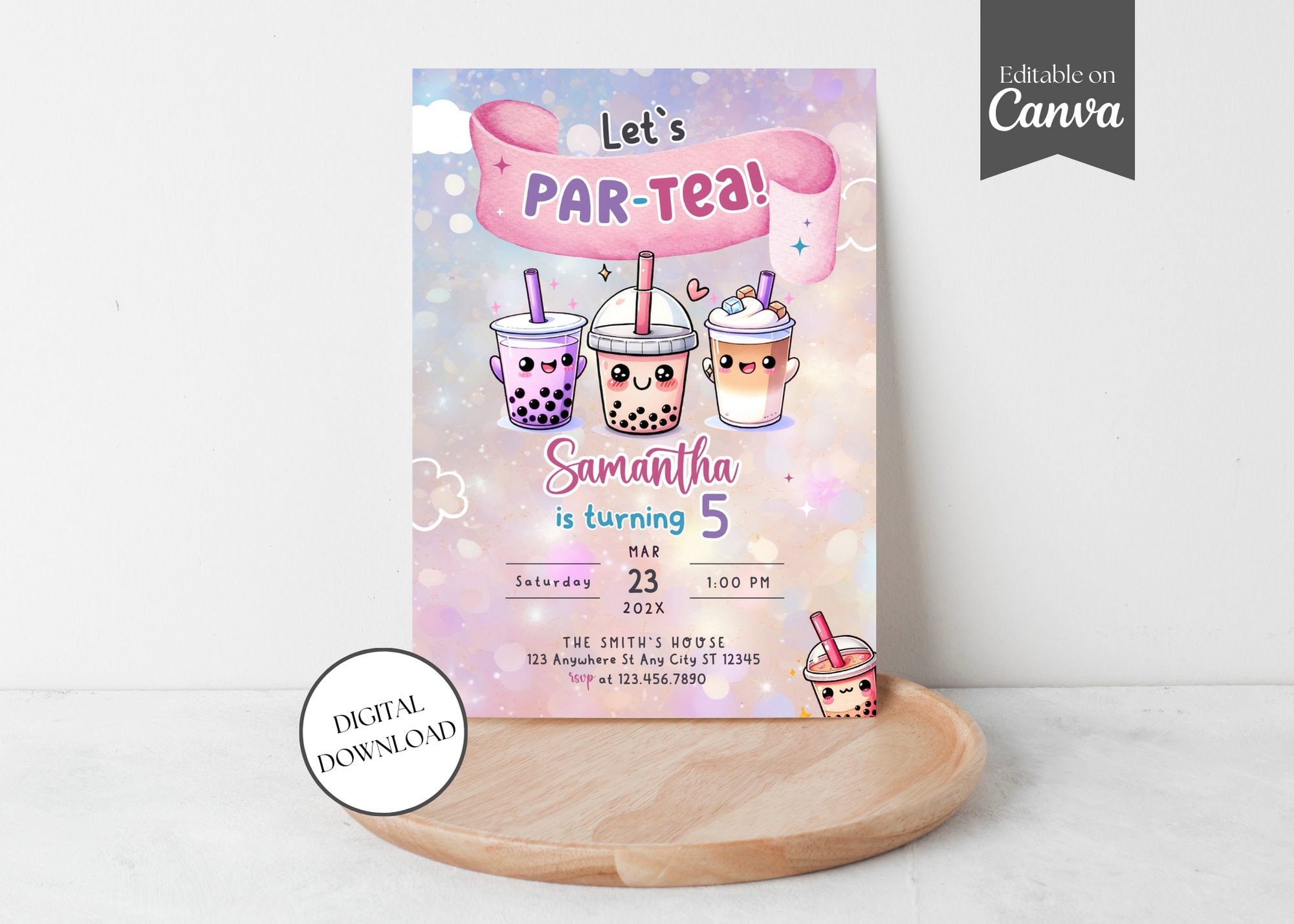 Boba Tea Birthday Invitation Template, Par-tea Invitation, Par Tea ...