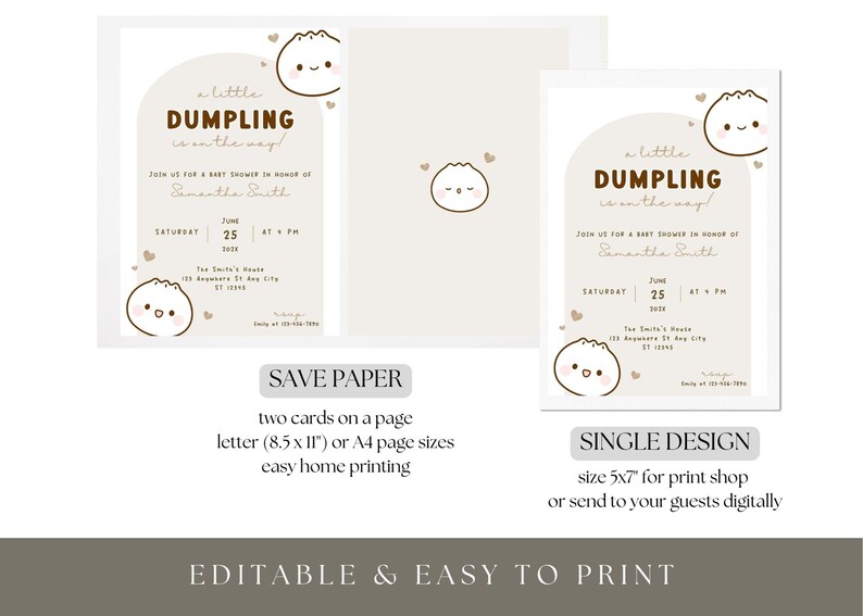 Dumpling Baby Shower Invitation Bundle: Editable Dim Sum Party Evite ...
