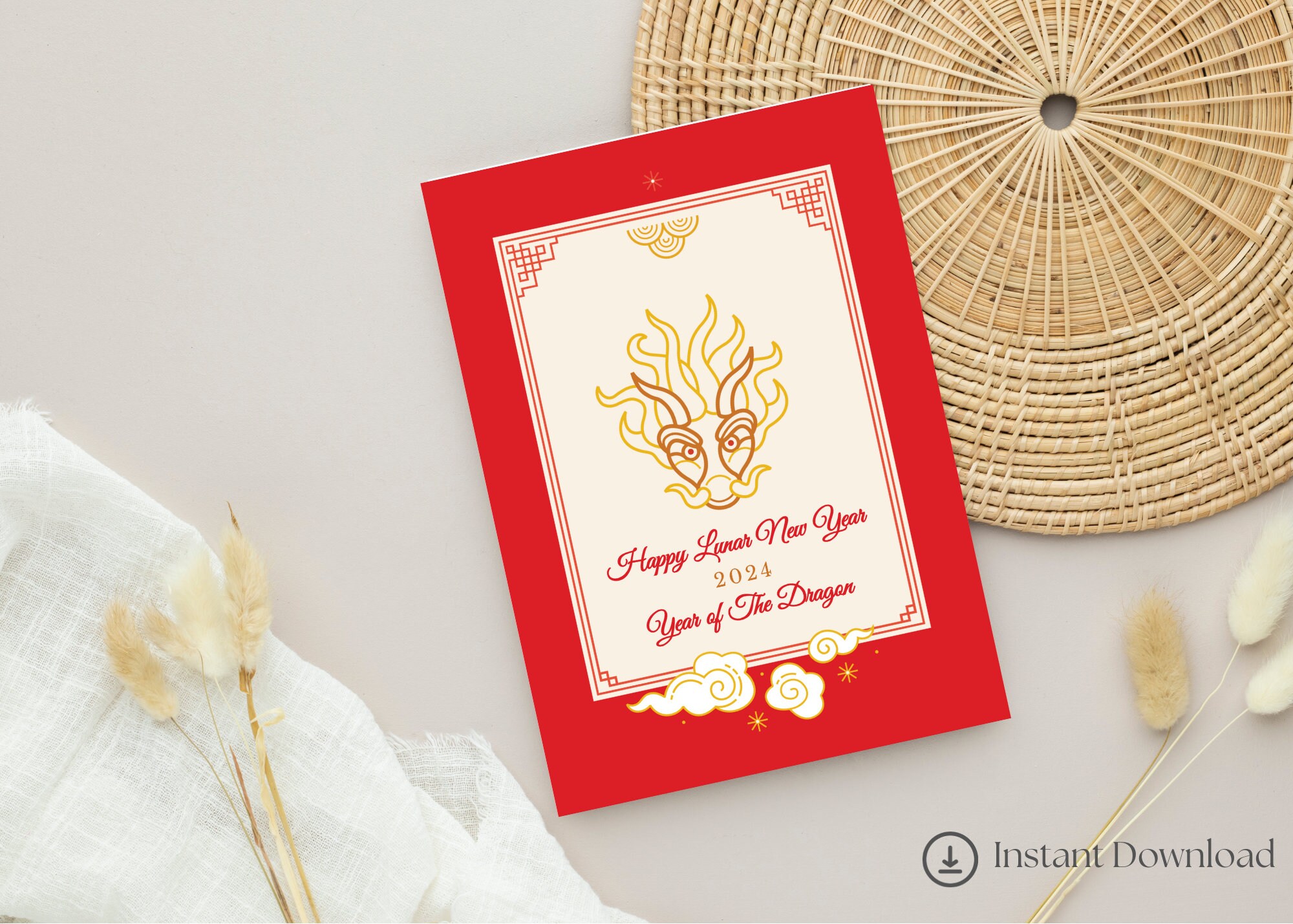 Year of the Dragon 2024 Chinese Lunar New Year Download Printable Card ...