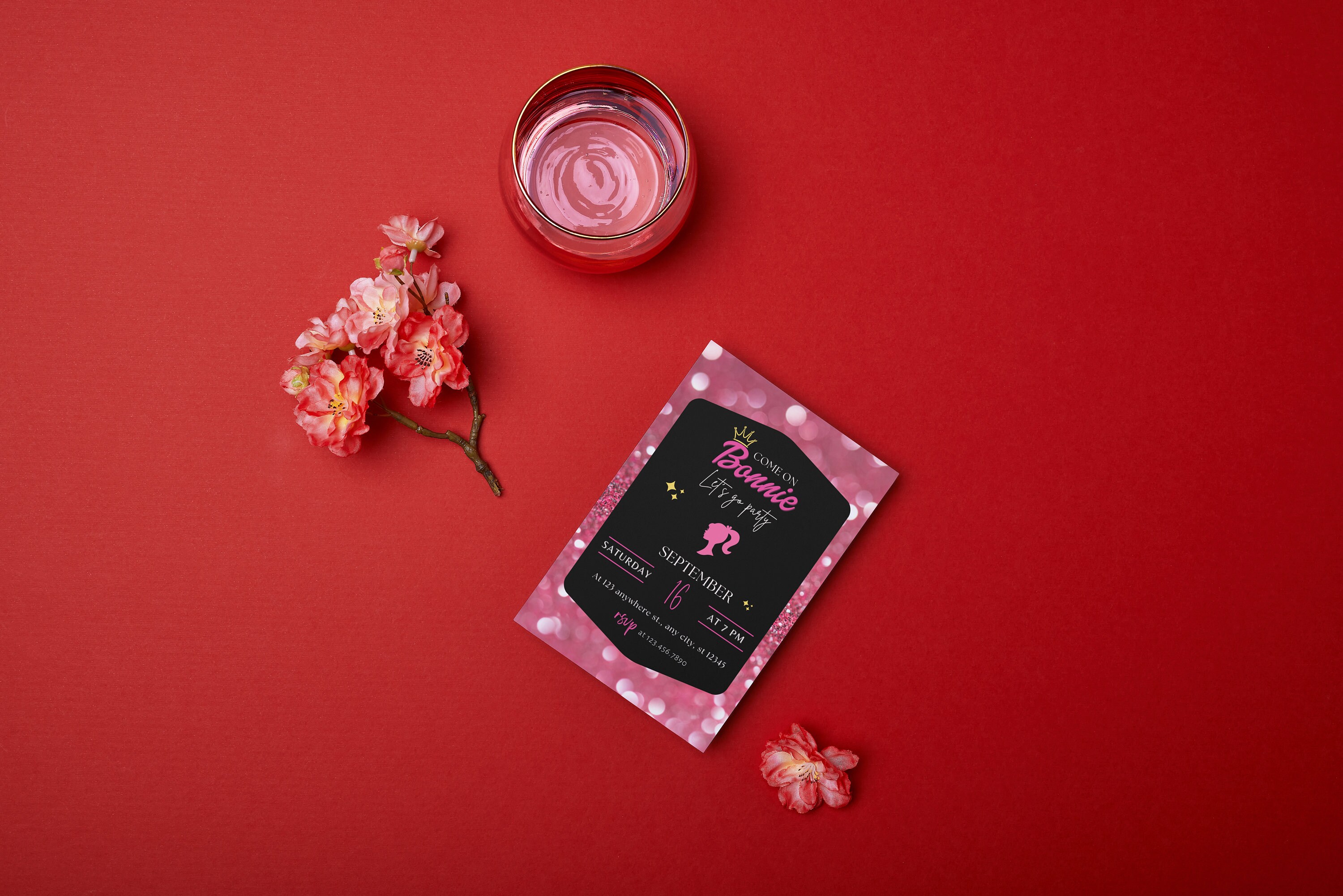 Lets Go Party Invitation Card Pink Doll Editable Barb Inspired Theme ...