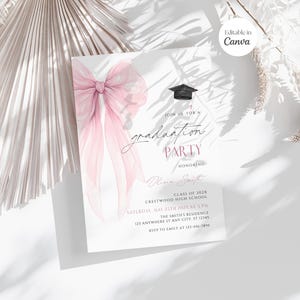 Pink Bow Graduation Invitation, School Commencement Announcement, Grad ...