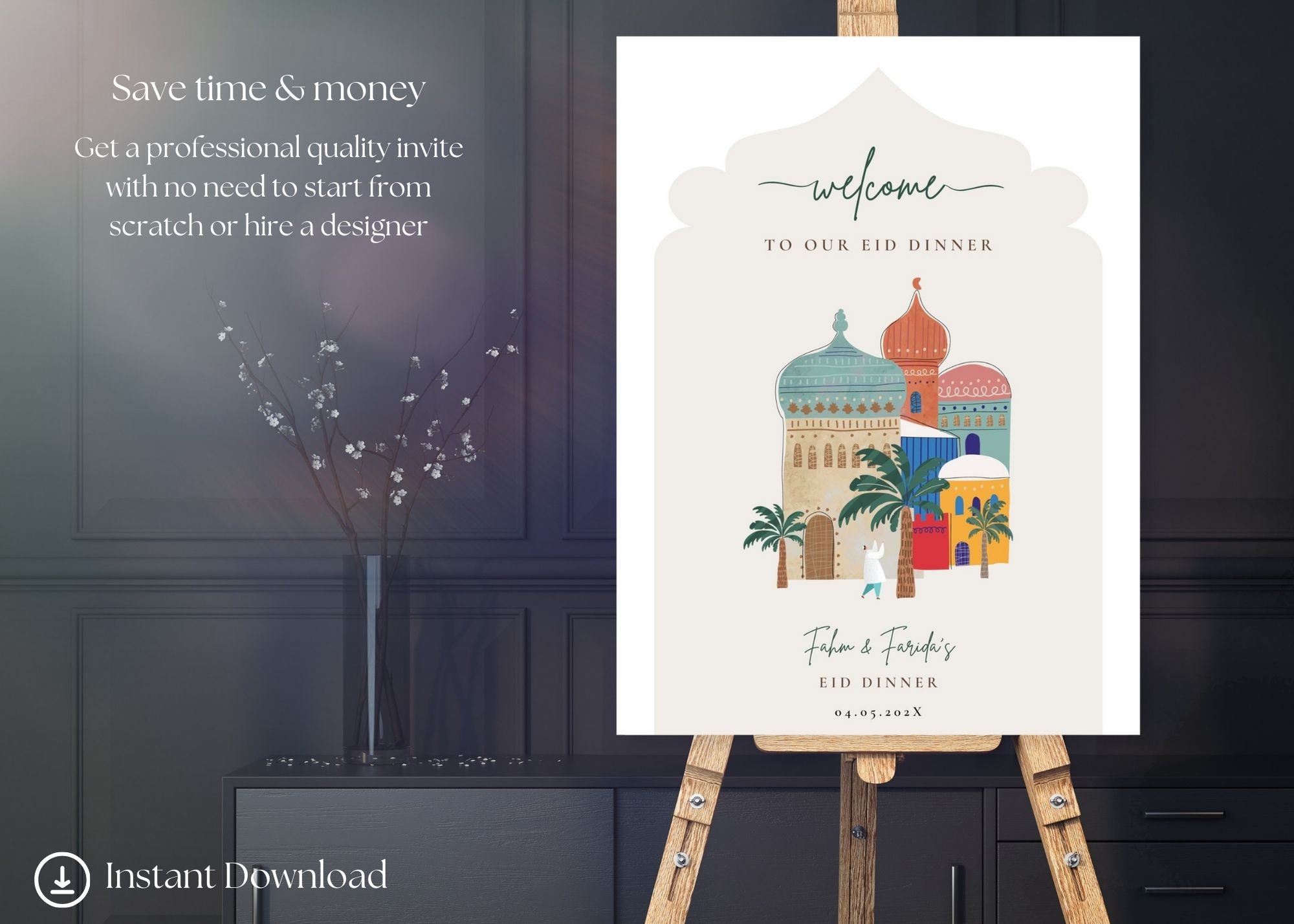 Eid Dinner Party Invitation Bundle, Welcome Sign, Eid Mubarak, Eid Menu ...