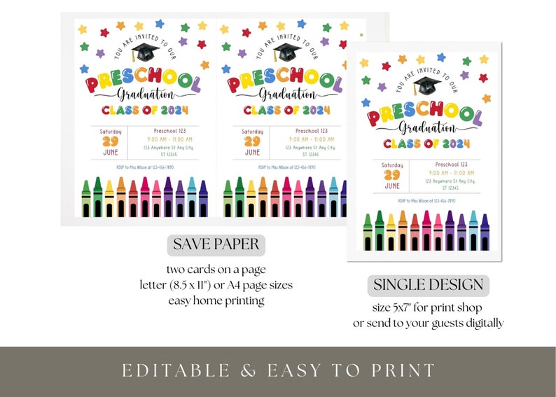 Editable Preschool Graduation Invitation, Prek Announcement Party ...