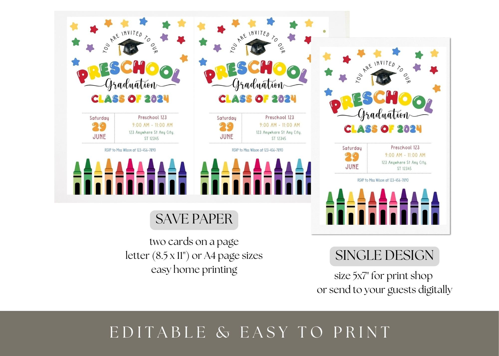 Editable Preschool Graduation Invitation, Prek Announcement Party ...