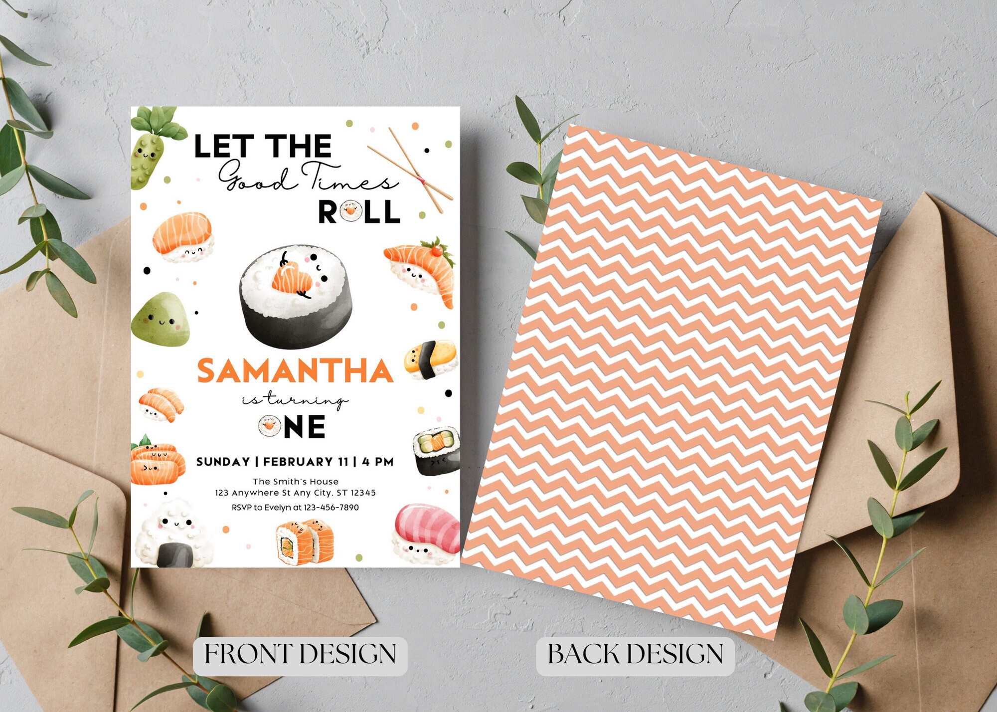 Sushi Birthday Invitation, Kawaii Japanese Party Invite, Wasabi Bento ...