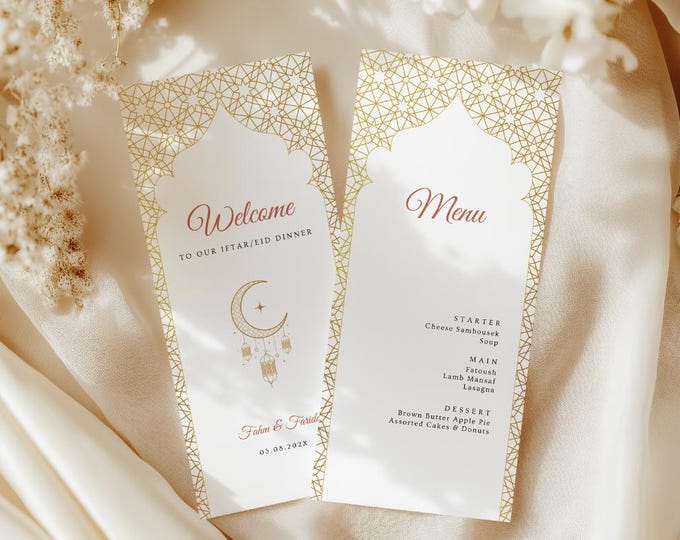 Editable Iftar Dinner Party Menu Card, Ramadan Eid Mubarak Table Decor ...