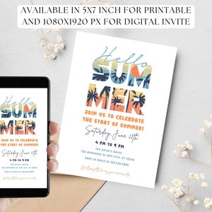 Hello Summer Party Invitation Adult, Summer Invite Card, Pam Trees ...