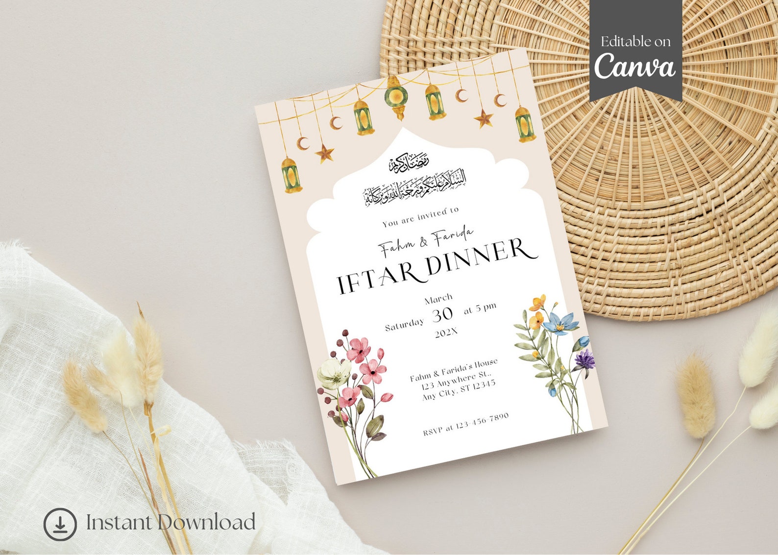 Iftar Dinner Party Invitation, Ramadan Kareem, Wild Flower Iftar Invite ...