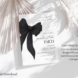 Graduation Invitation, Ribbon, Bow School Commencement Announcement ...