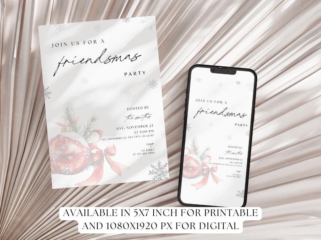 Minimalist Christmas Party Invitation Template, Friendsmas Party Invite ...