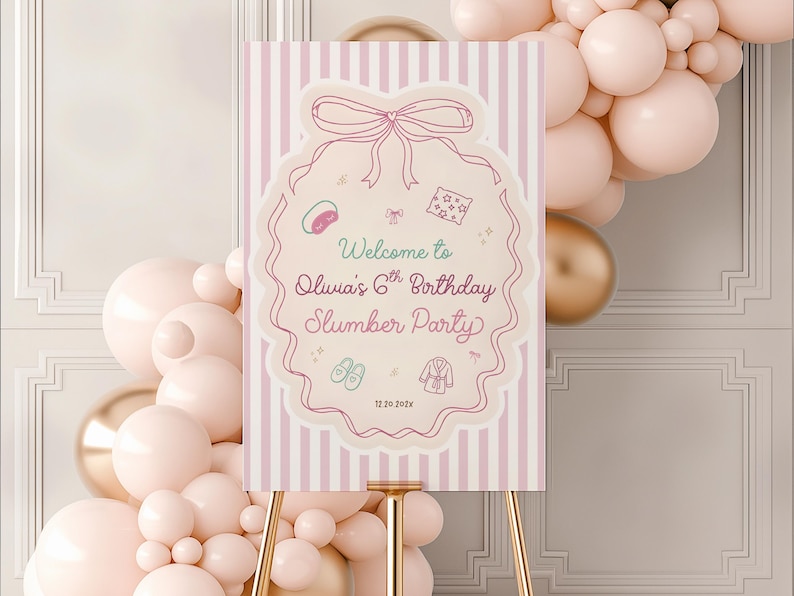 Editable Slumber Party Birthday Welcome Sign, Girls Sleepover Poster ...