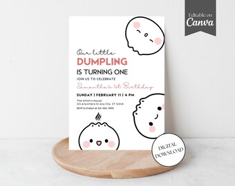 Dumpling Birthday Invitation, Bao Birthday Party Invite, Dim Sum Party ...