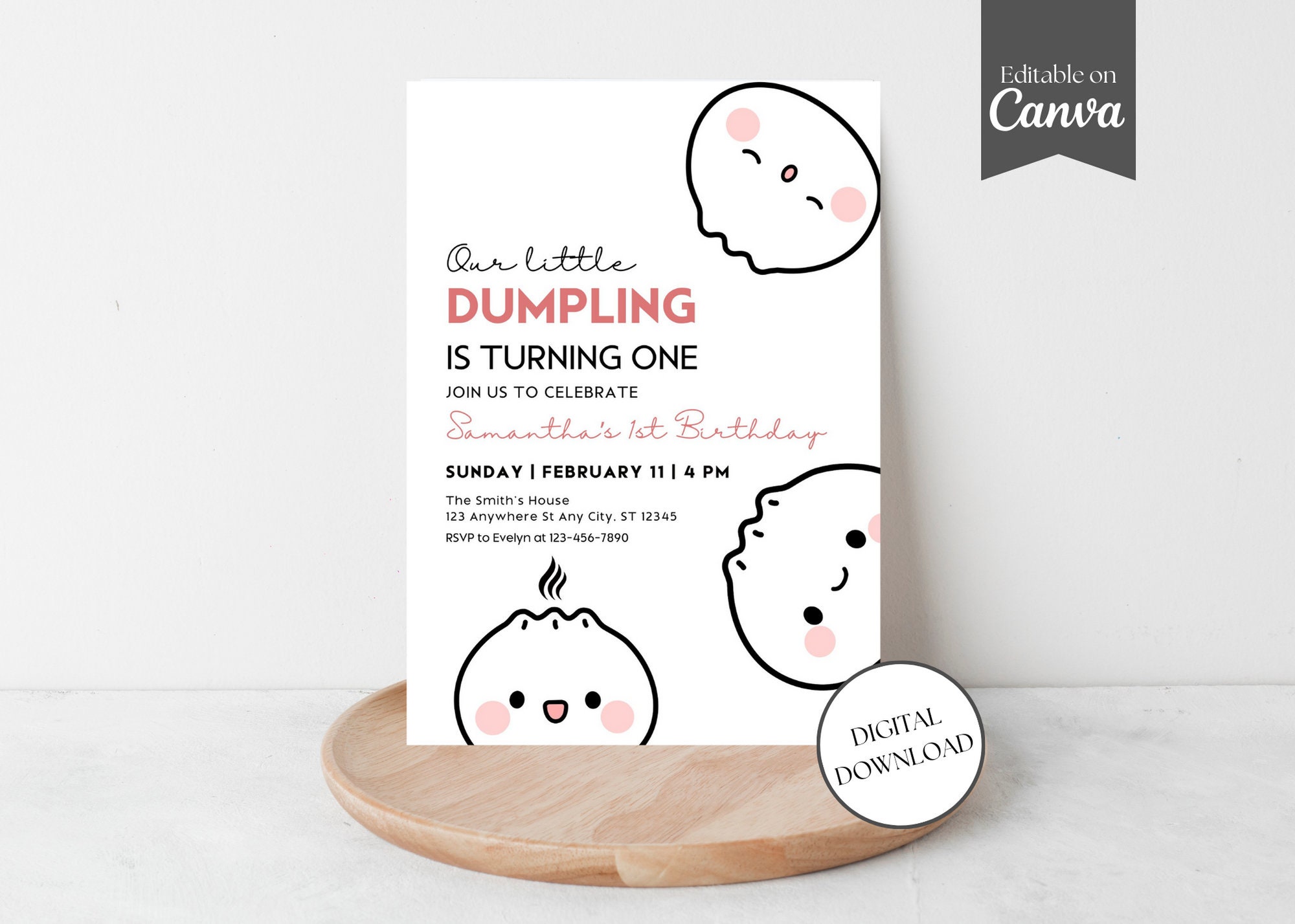 Dumpling Birthday Invitation, Bao Birthday Party Invite, Dim Sum Party ...