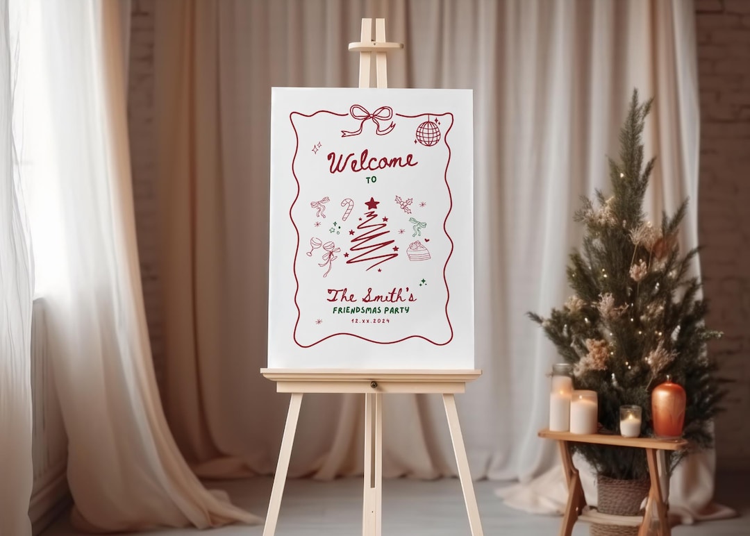 Friendsmas Christmas Party Welcome Sign Template Whimsical Hand Drawn ...