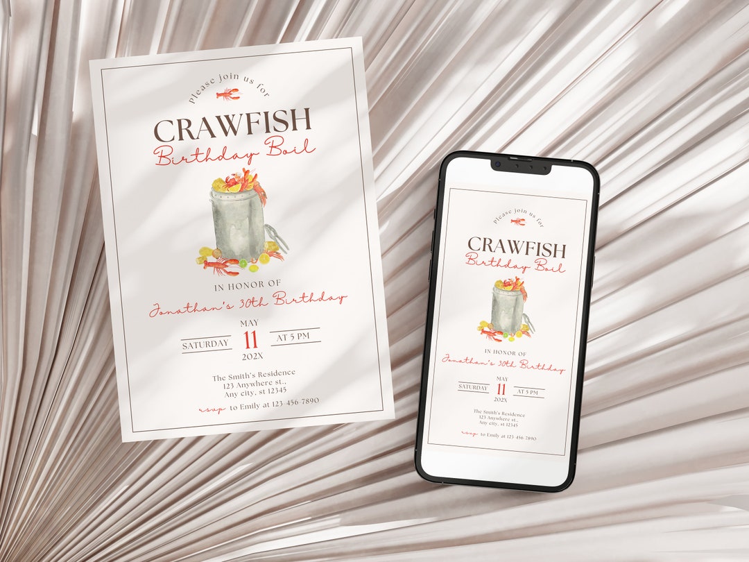 Crawfish Boil Birthday Invite, Crawfish Boil Invitation, Editable ...