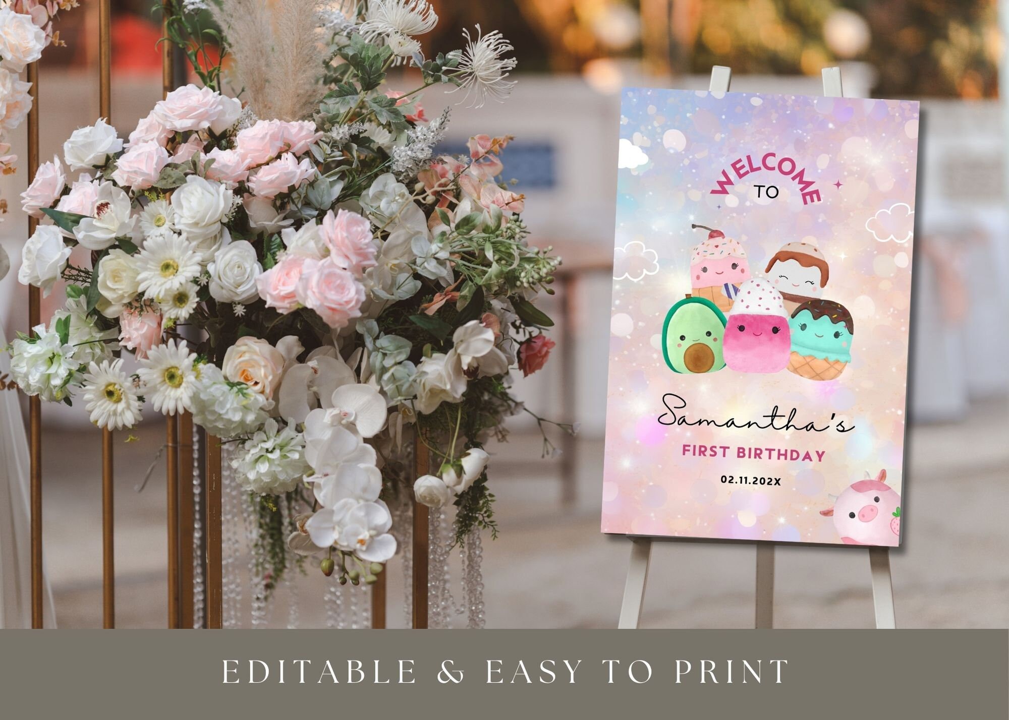 Squish Mallow Birthday Welcome Sign Printable, Girl Squishy Birthday ...