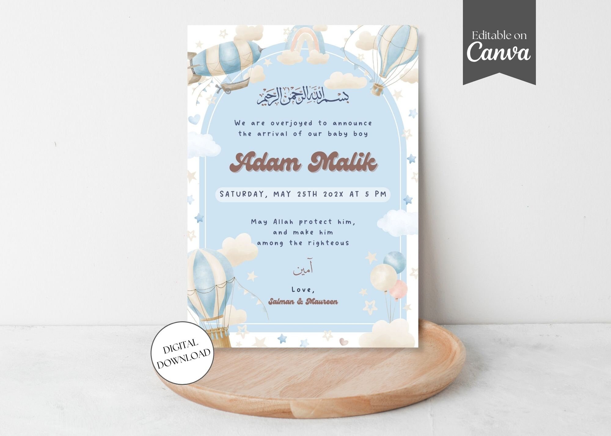 Muslim Baby Birth Announcement, Editable Baby Boy Birth Announcement ...
