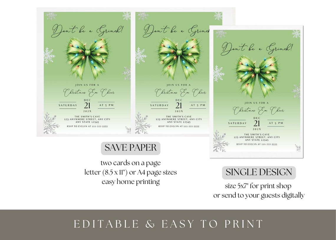 Editable Whobilation Invitation, Grinch Inspired Christmas Invitation ...