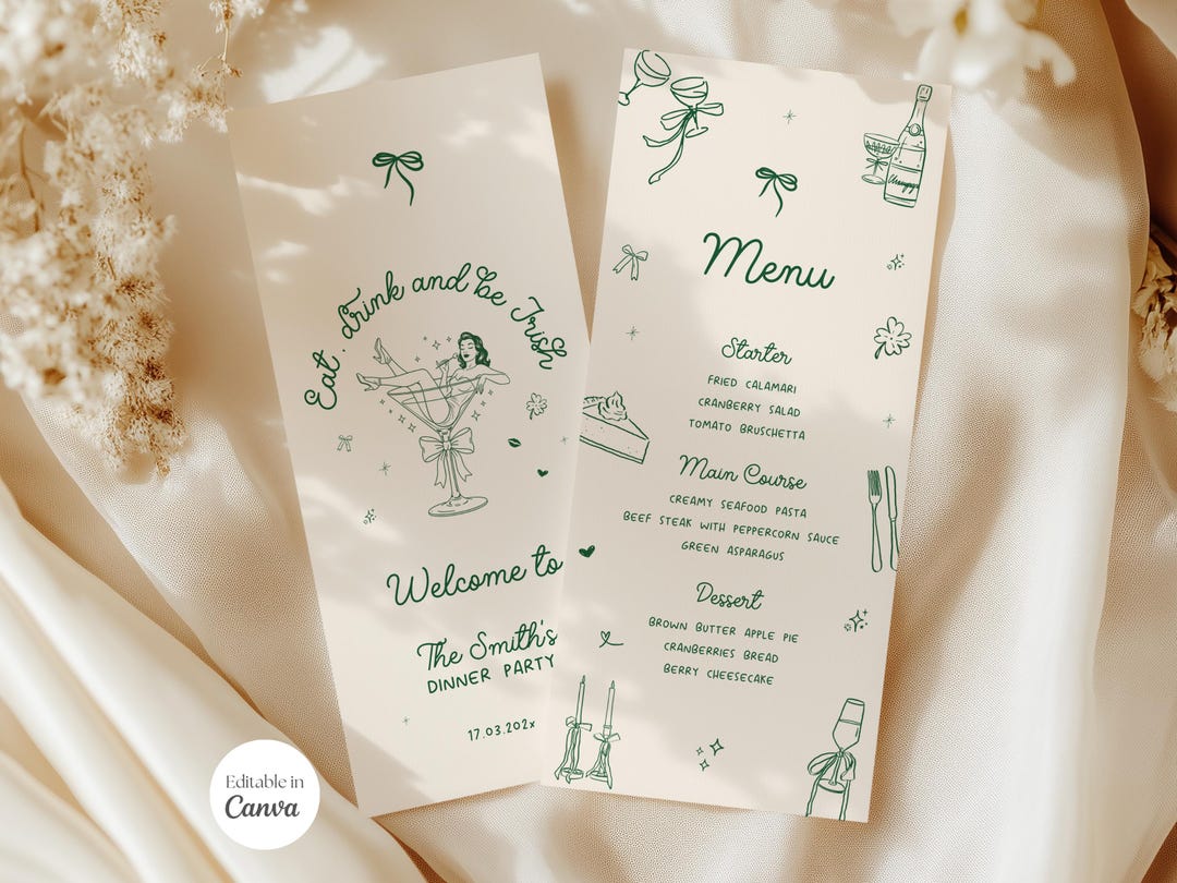Editable St Patricks Menu Template, Pot of Luck Irish Theme Table Menus ...