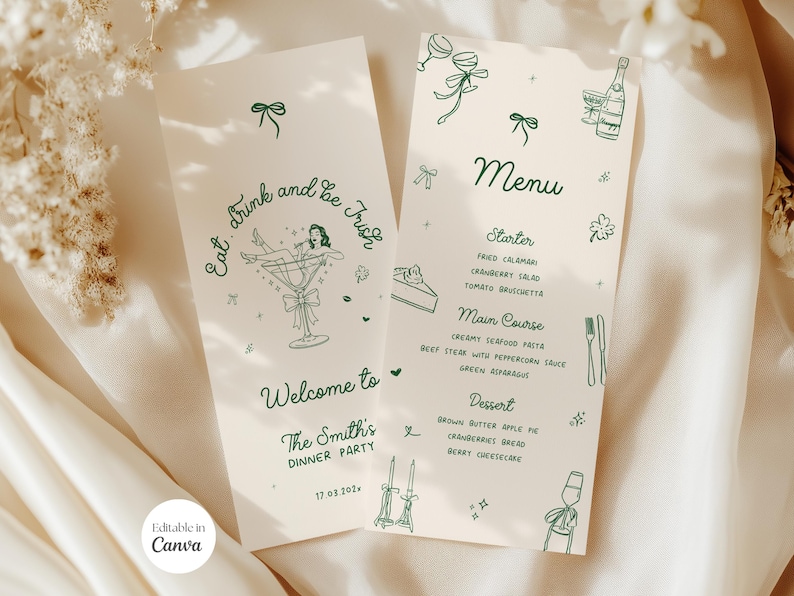 Editable St Patricks Menu Template, Pot of Luck Irish Theme Table Menus ...