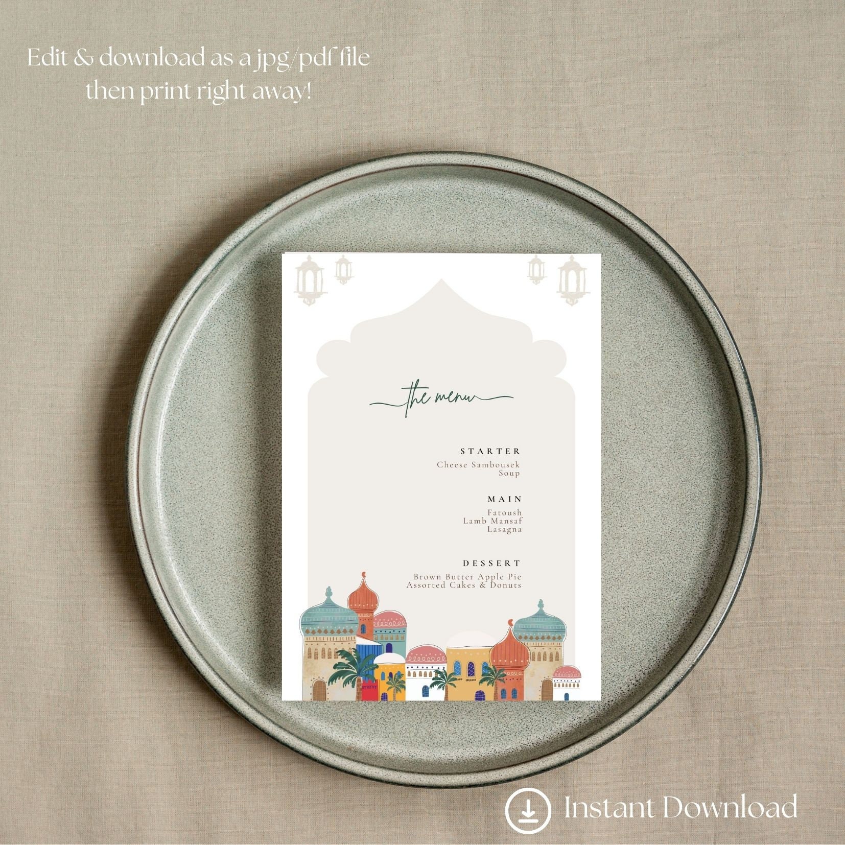 Editable Eid Dinner Party Menu Card, Ramadan Eid Mubarak Table Decor ...