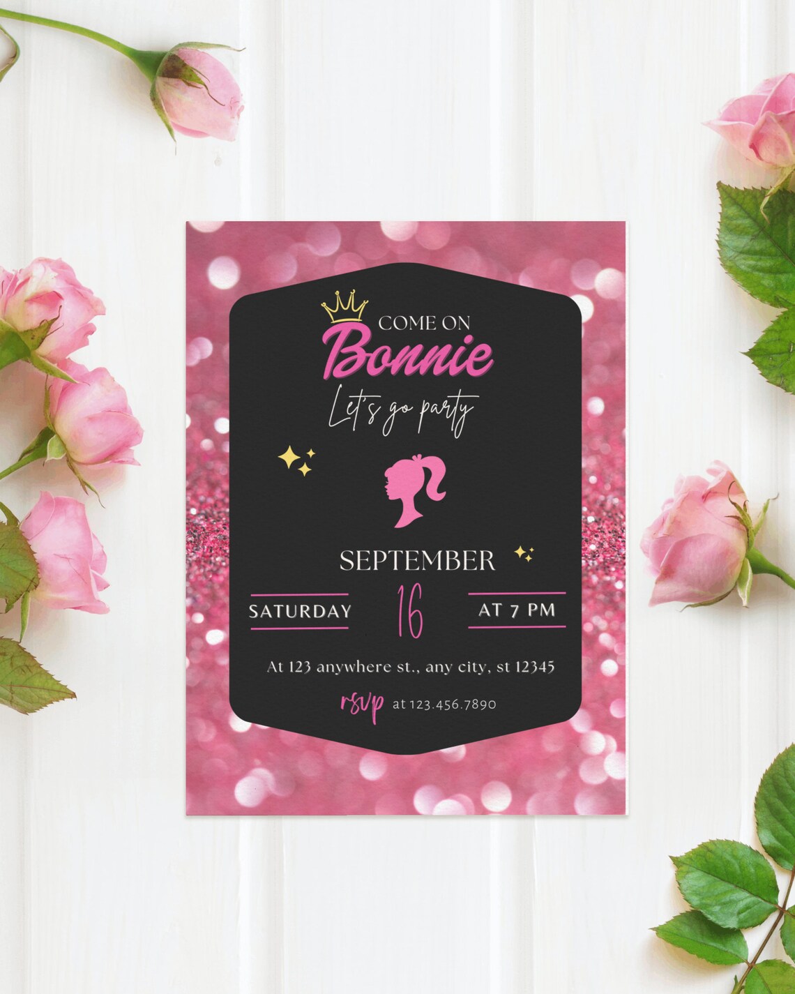 Lets Go Party Invitation Card Pink Doll Editable Barb Inspired Theme ...