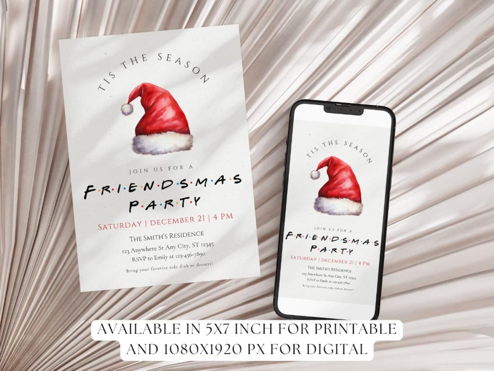 Minimalist Christmas Party Invitation Template, Friendsmas Party Invite ...
