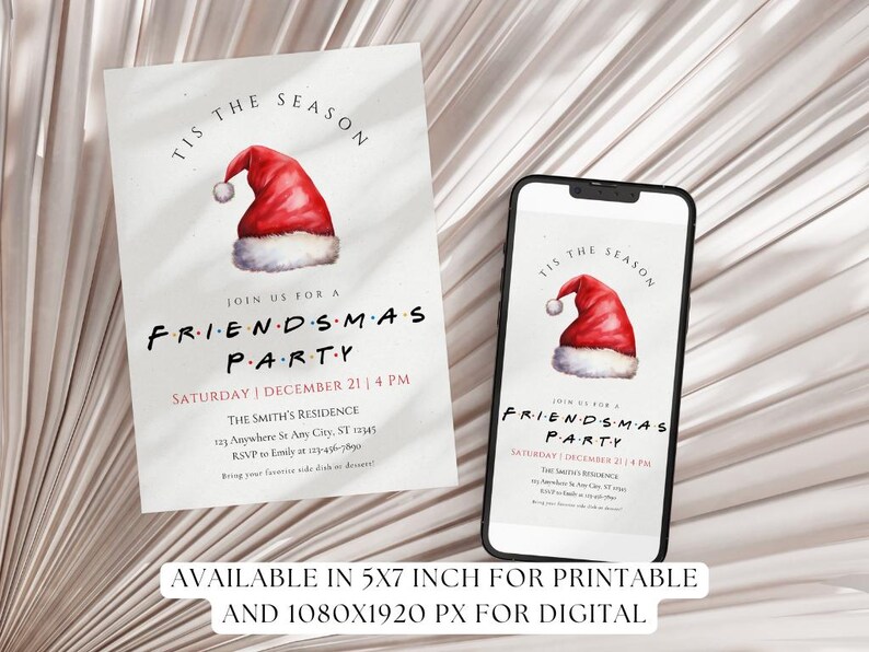 Minimalist Christmas Party Invitation Template, Friendsmas Party Invite ...