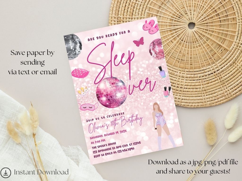 Taylor Birthday Sleep Over Invitation, Birthday Era Sleepover Invite ...