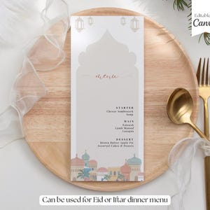 Editable Eid Dinner Party Menu Card, Iftar Menu Card Template Dinner ...