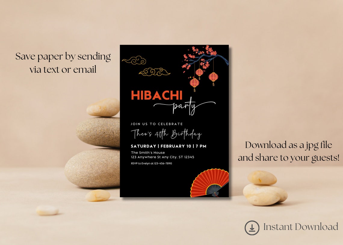 Hibachi Dinner Birthday Invitation, Hibachi Lunch Party Invite ...