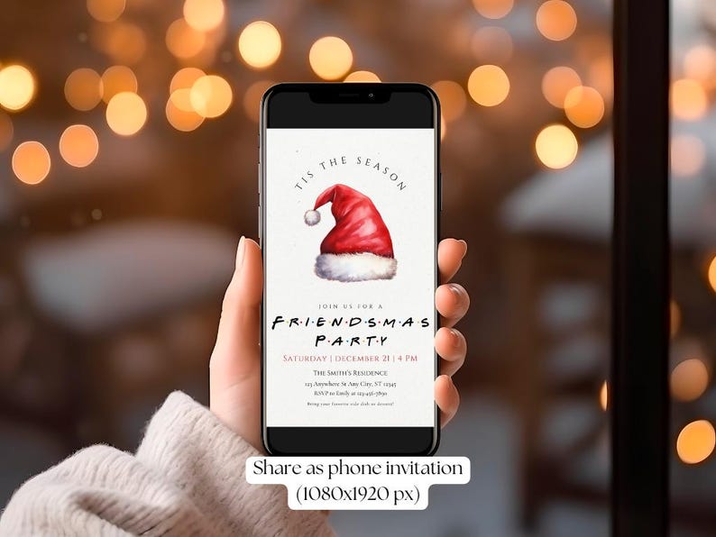 Minimalist Christmas Party Invitation Template, Friendsmas Party Invite ...