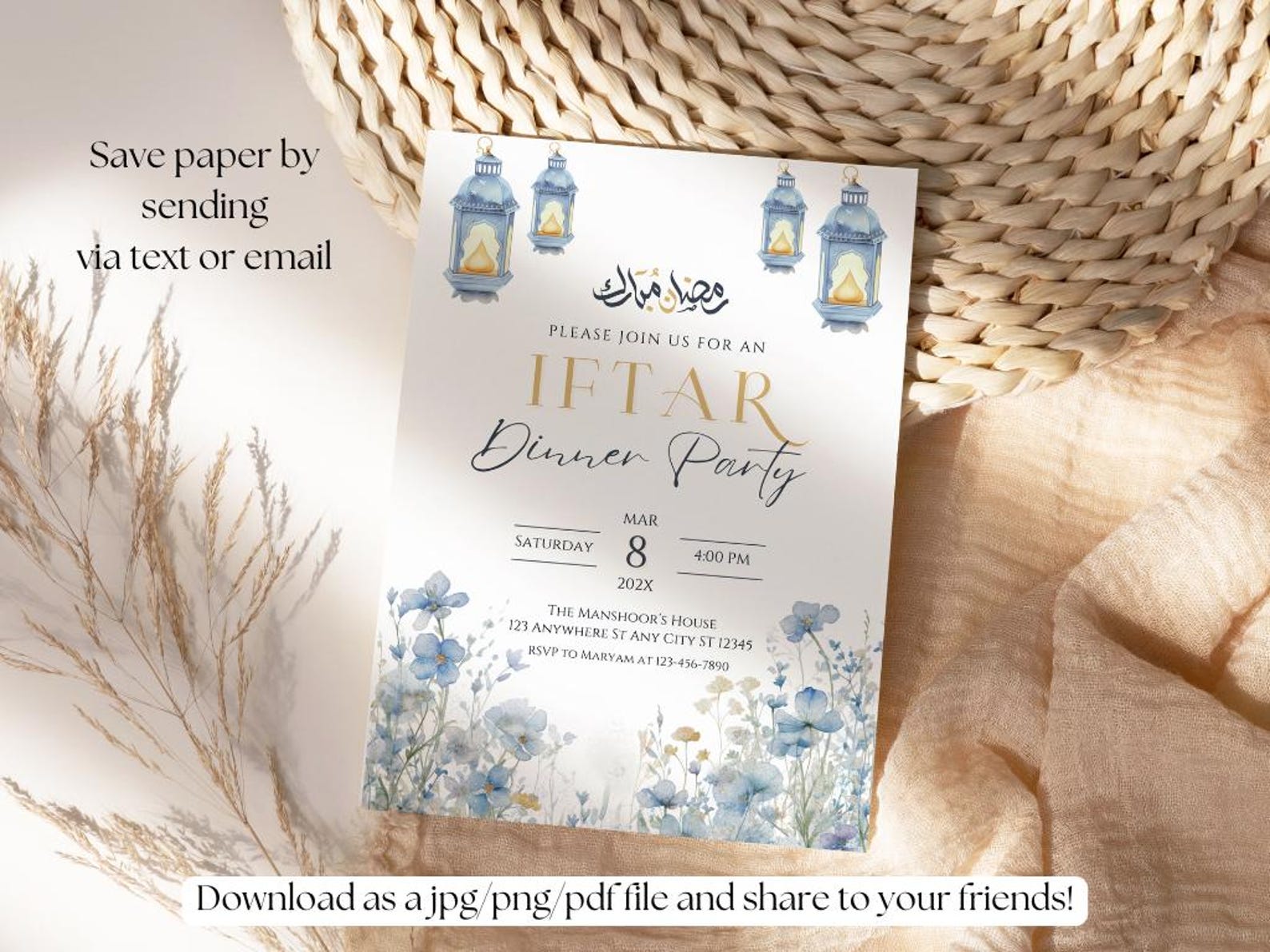 Iftar Invitation, Dinner Party, Lantern Ramadan Mubarak, Eid Hand Drawn ...