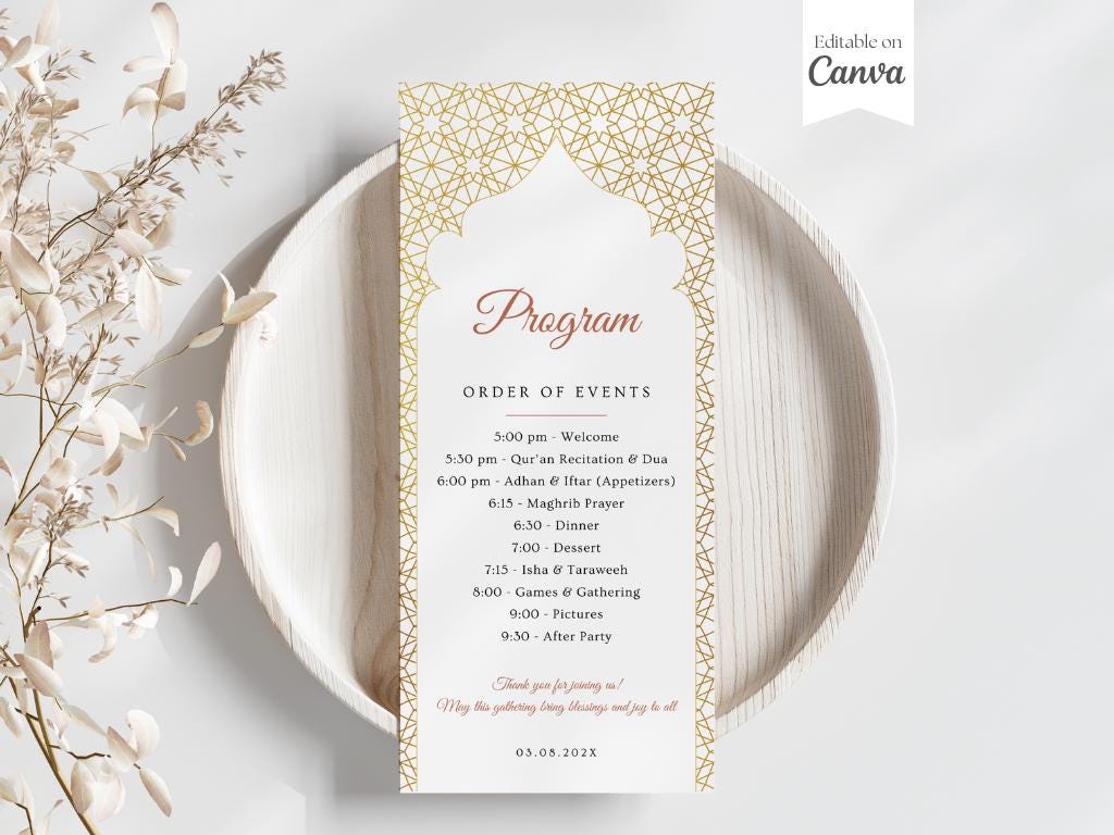 Editable Iftar Program Card, Eid Dinner, Table Program, Iftar Party ...