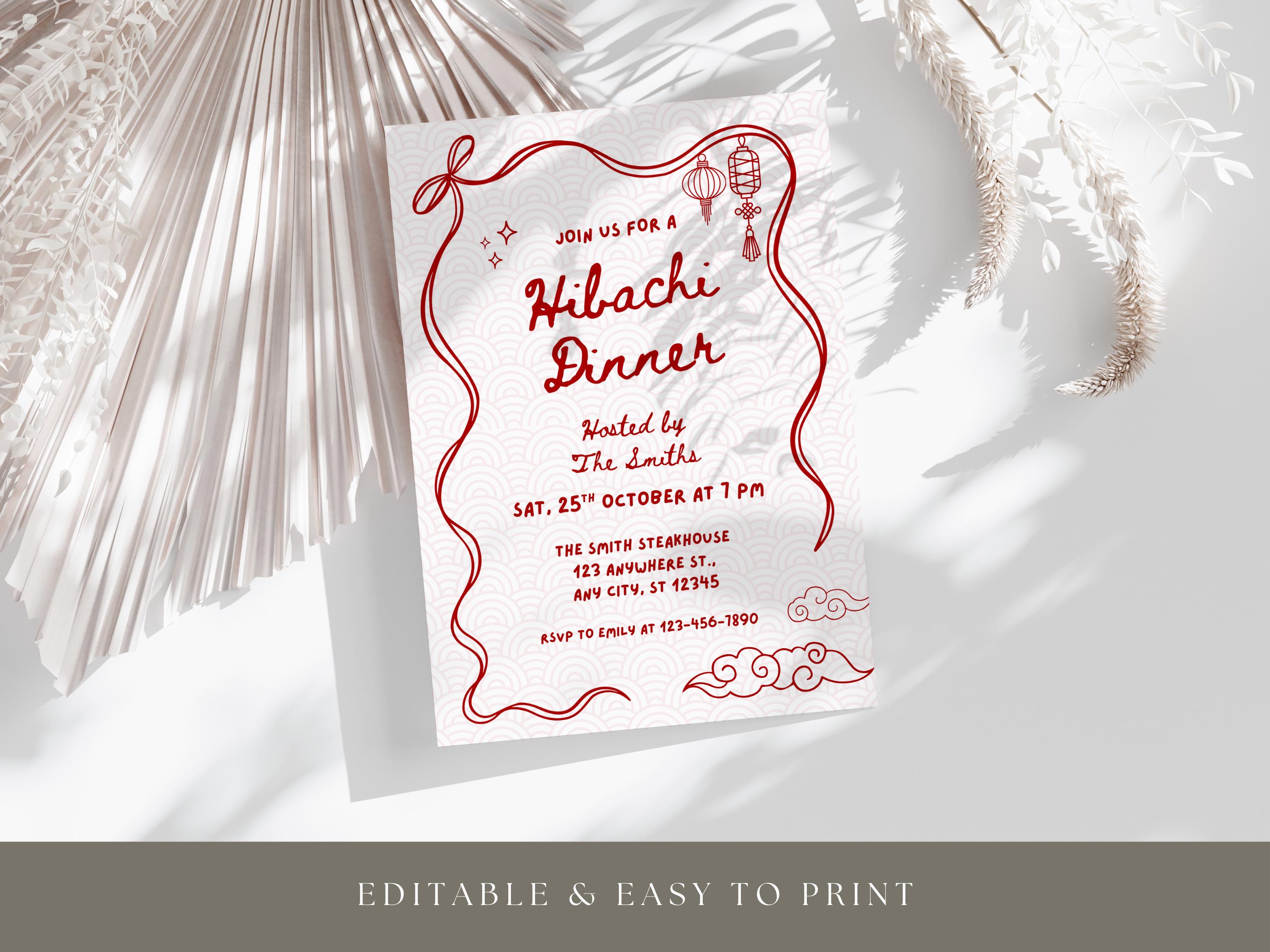 Hibachi Dinner Invitation, Hibachi Birthday Lunch Party Invite ...