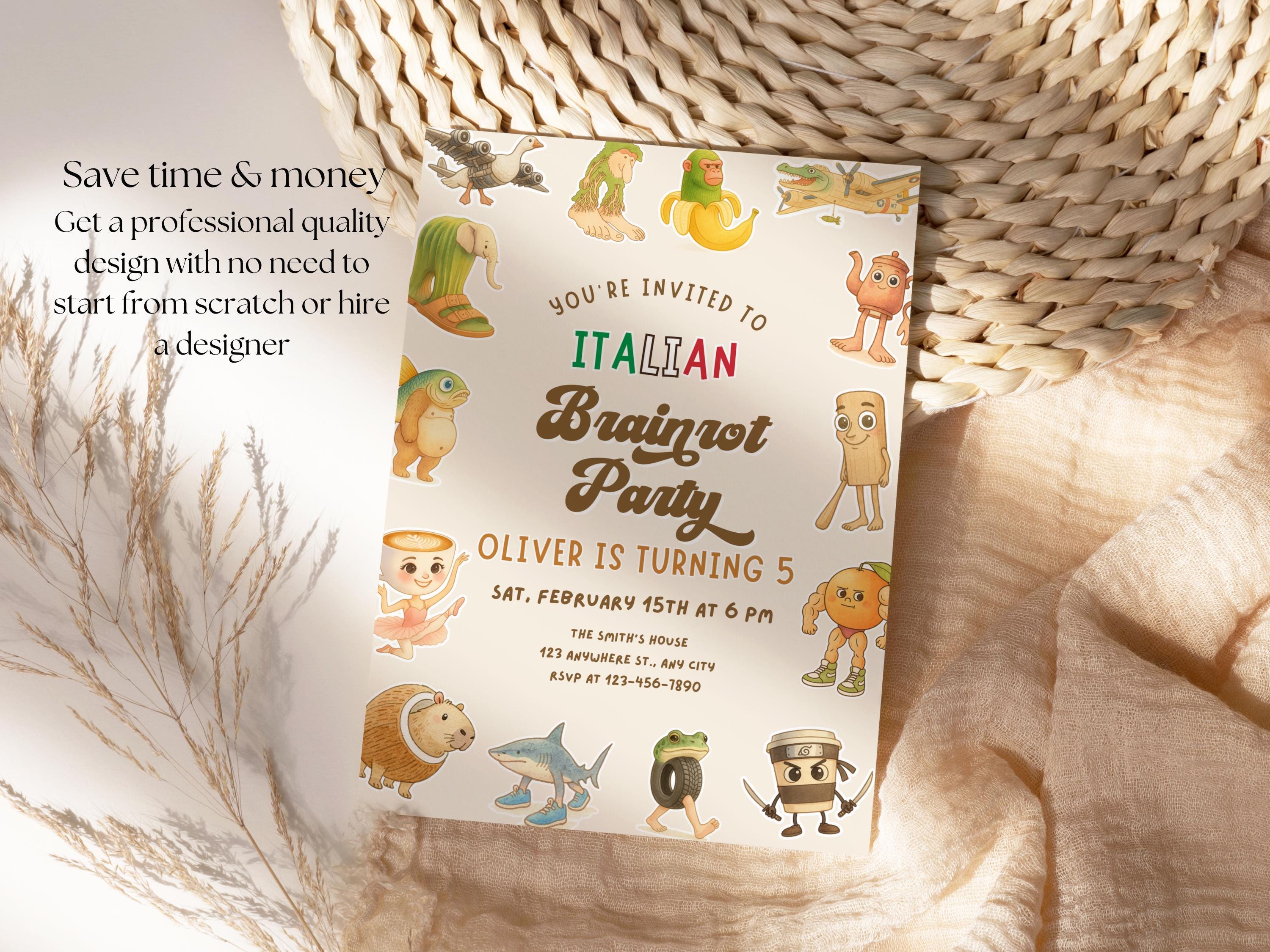 Editable Italian Brain Rot Party Invitation Template, Unisex Birthday ...