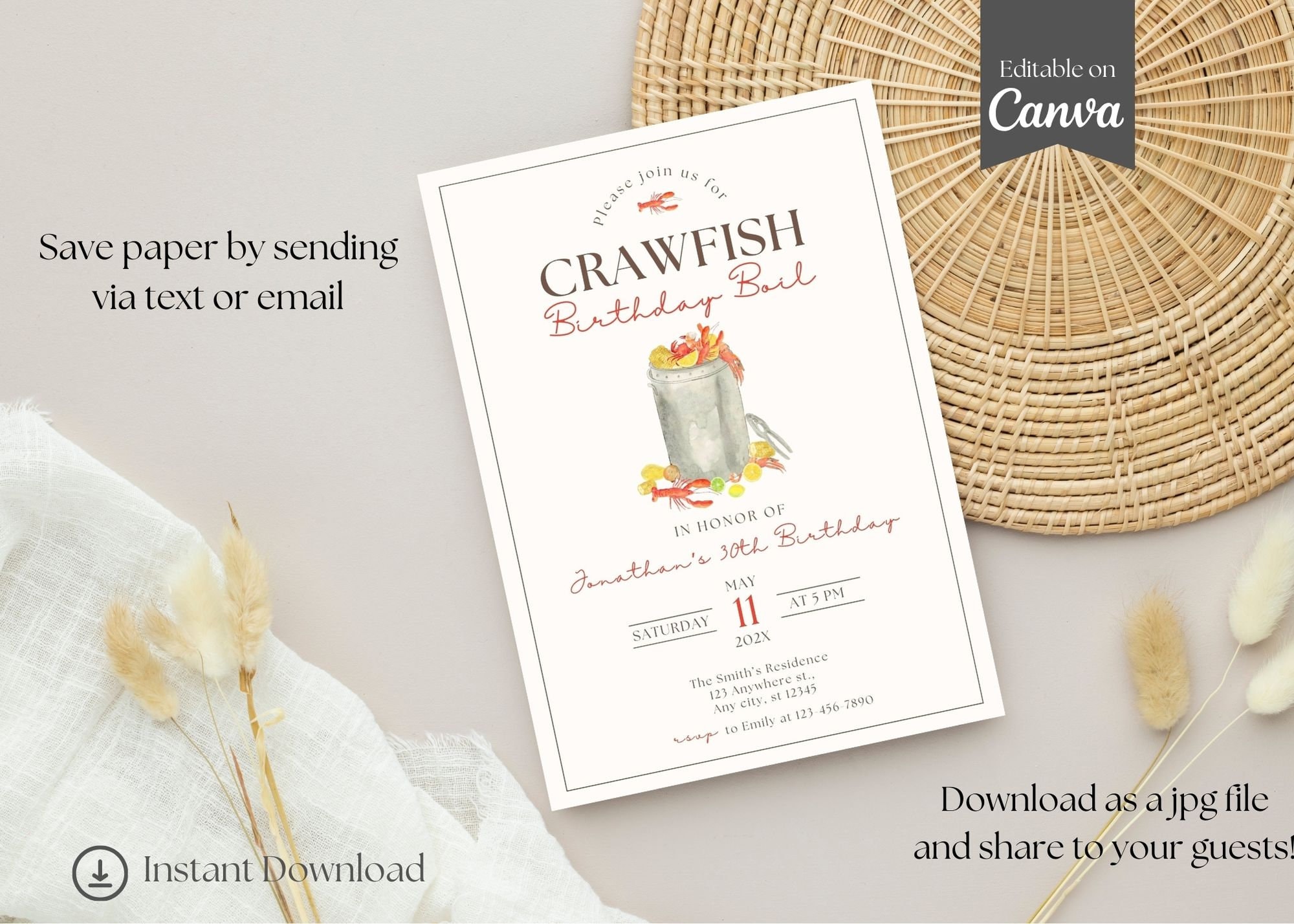 Crawfish Boil Birthday Invite, Crawfish Boil Invitation, Editable ...