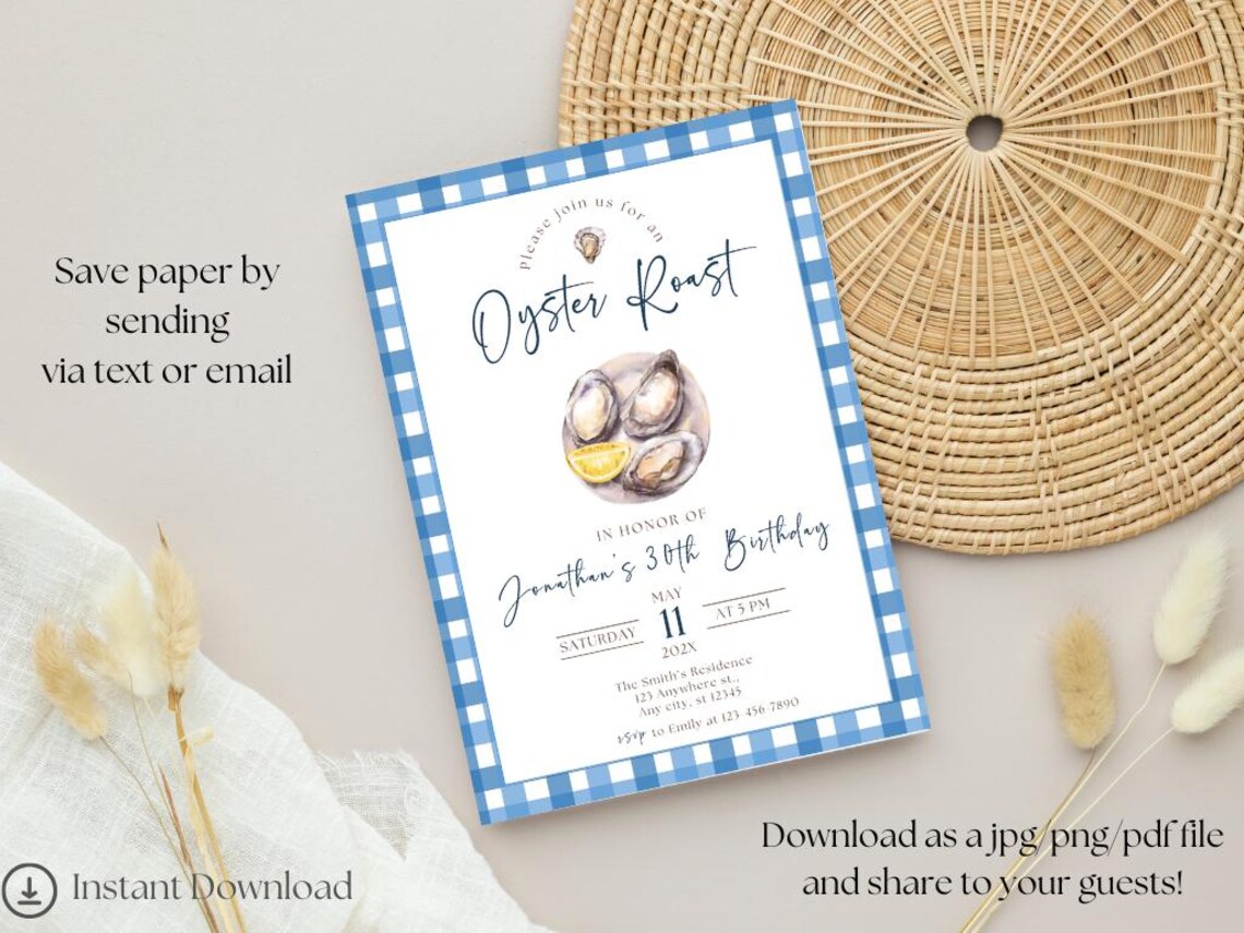 Oyster Roast Invitation, Dinner Party Invite, Editable Oyster Roast ...