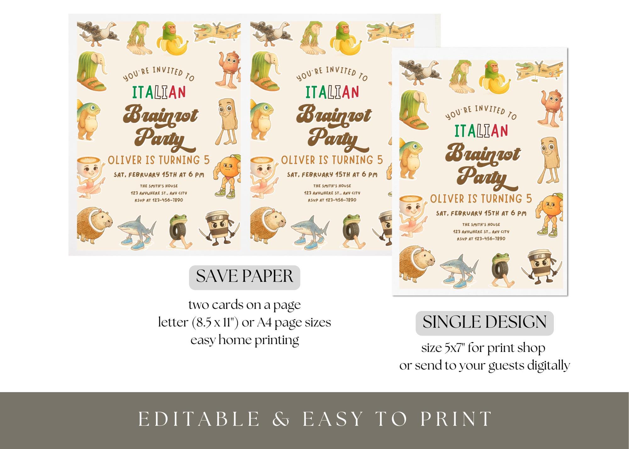Editable Italian Brain Rot Party Invitation Template, Unisex Birthday ...