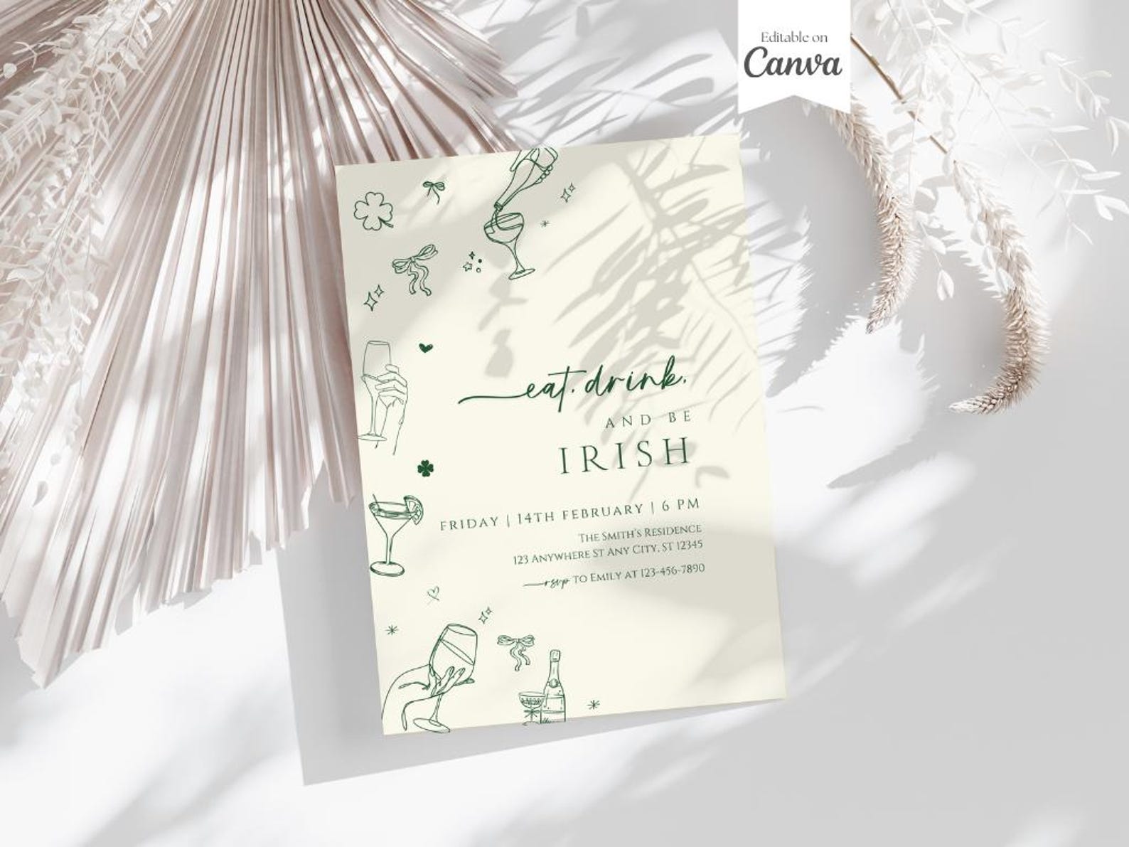 St Patricks Day Invitation, Eat Drink and Be Irish Invite Card, Lucky ...