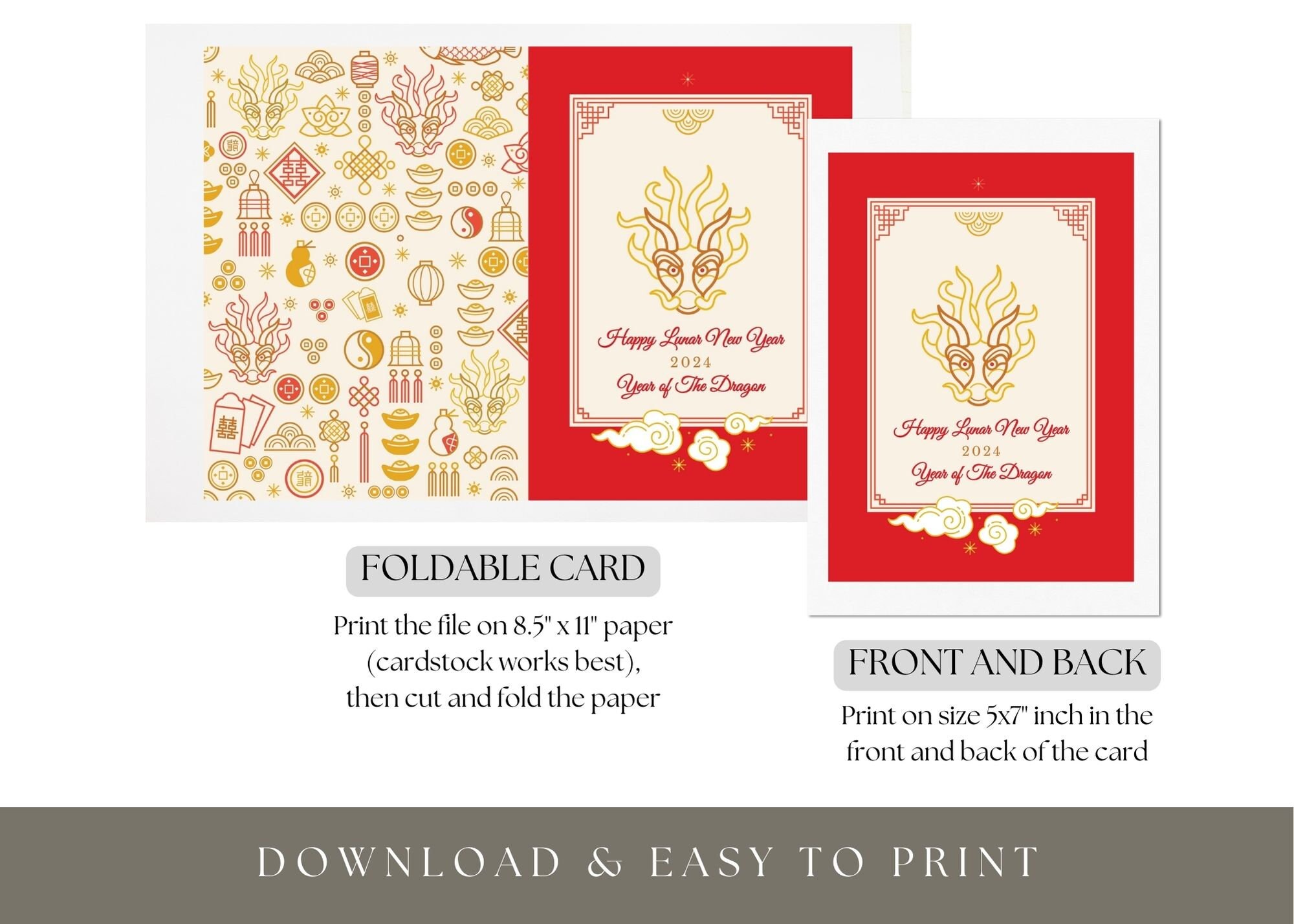 Year of the Dragon 2024 Chinese Lunar New Year Download Printable Card ...