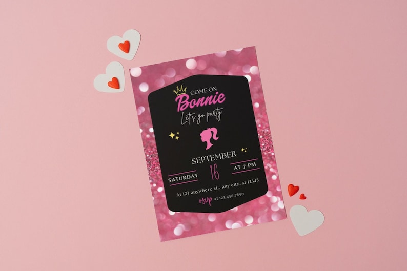 Lets Go Party Invitation Card Pink Doll Editable Barb Inspired Theme ...