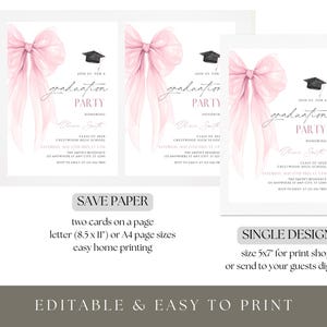 Pink Bow Graduation Invitation, School Commencement Announcement, Grad ...